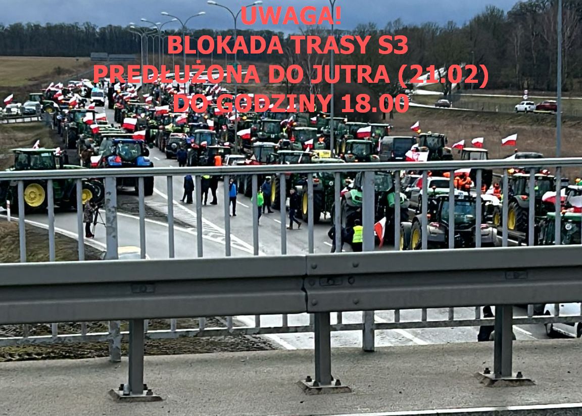 UWAGA! BLOKADA TRASY S3 PRZEDŁUŻONA DO JUTRA (21.02) DO GODZINY 18.00 ...